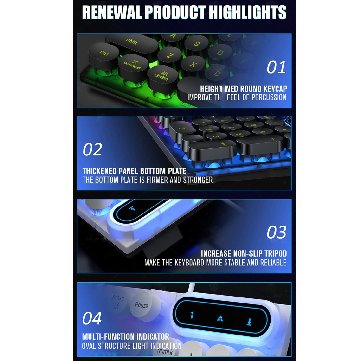 EXHNLE Color Rainbow LED Backlit Mechanical Feeling USB Wired Gaming Keyboard and Mouse Combo, 104 Keys USB Ergonomic Keyboard, for PC Computer Gamer (Color : Black)
