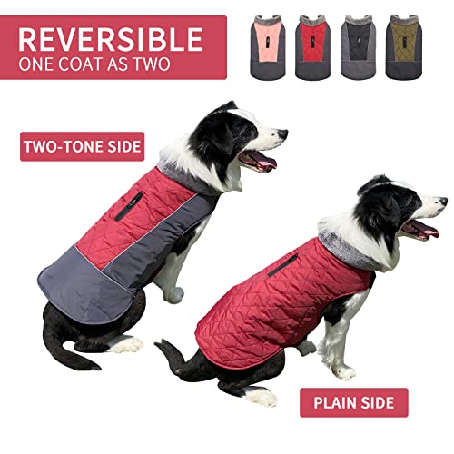 JOYPAWS Reversible Dog Coat, Windproof Waterproof Dog Jacket for Cold Weather, Warm Dog Winter Clothes Reflective Two-Tone Pet Apparel with Fleece Collar for Small Dogs Red S