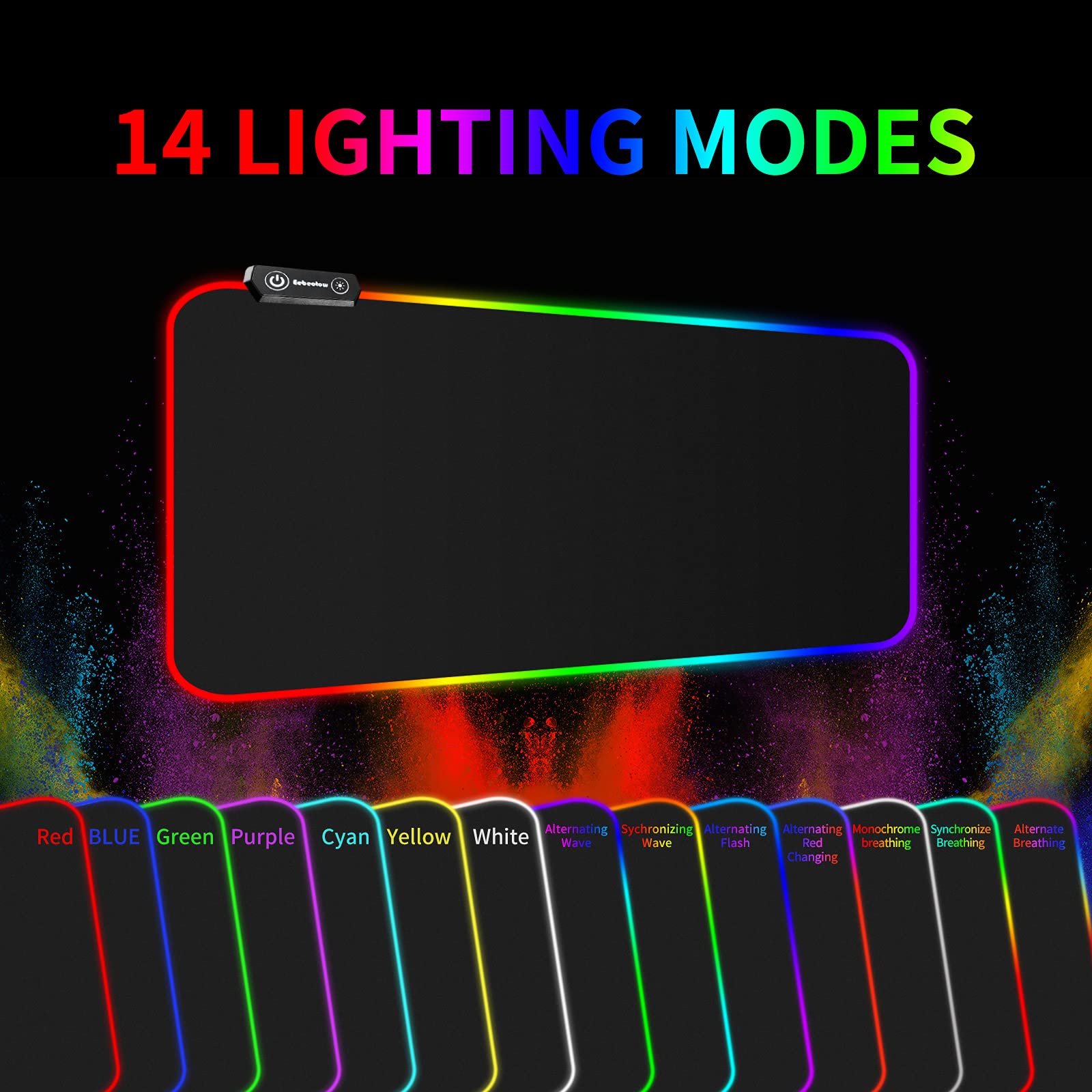RGB Gaming Mouse Pad, Extended Large Mouse Pad with 14 Lighting Modes, Waterproof and Non-Slip Rubber Base Keyboard Mat Soft Gaming Pad Size 31.5X12 in