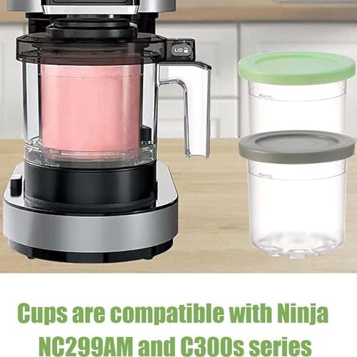 Creami Pints and Lids - 4 pack, for Ninja Creami,16 OZ Icecream Container Reusable,Leaf-Proof Compatible with NC299AMZ,NC300s Series Ice Cream Makers