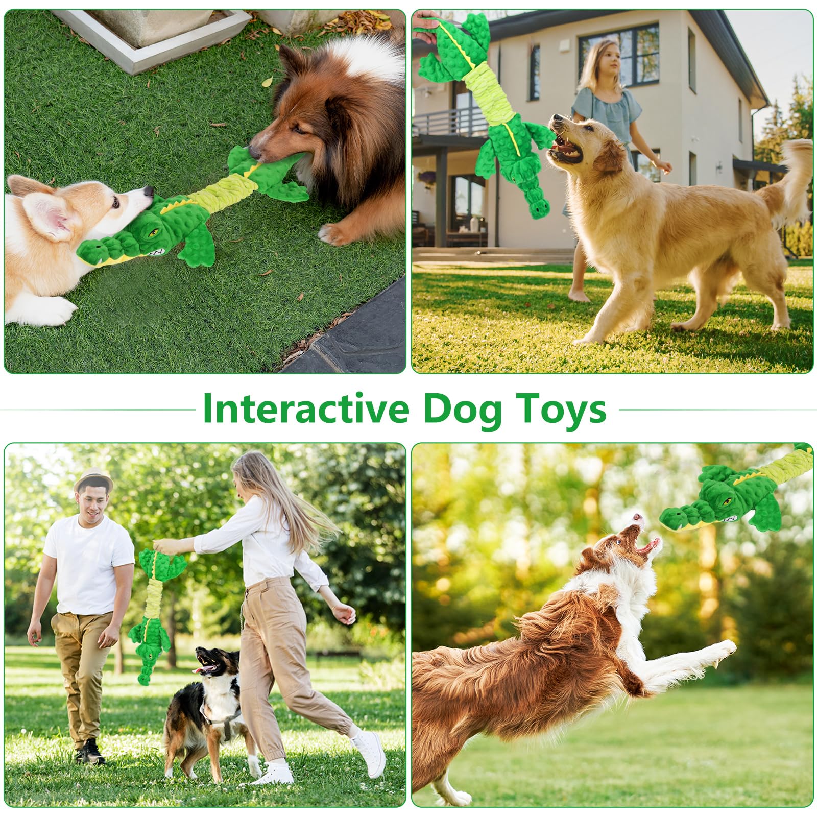 Large Squeaky Dog Toys, Interactive Puppy Toys with Crinkle Paper, Pull Tug of War Dog Toy, Plush Dog Chew Toys for Small, Medium, Large Breed