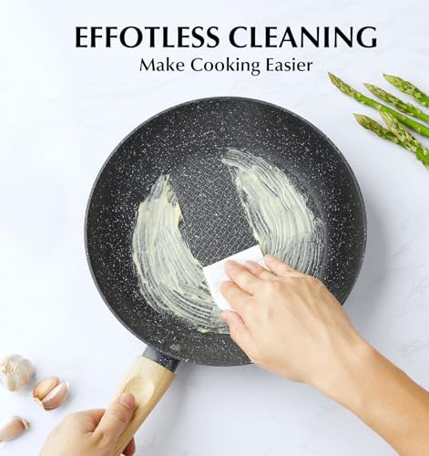 KOCH SYSTEME CS 10 Inch Frying Pans Nonstick, Ultra Non Stick Black Marble Omelet Pan with Ergonomic Bakelite Handle, Aluminum Skillets with Honeycomb Design on Inner Surface