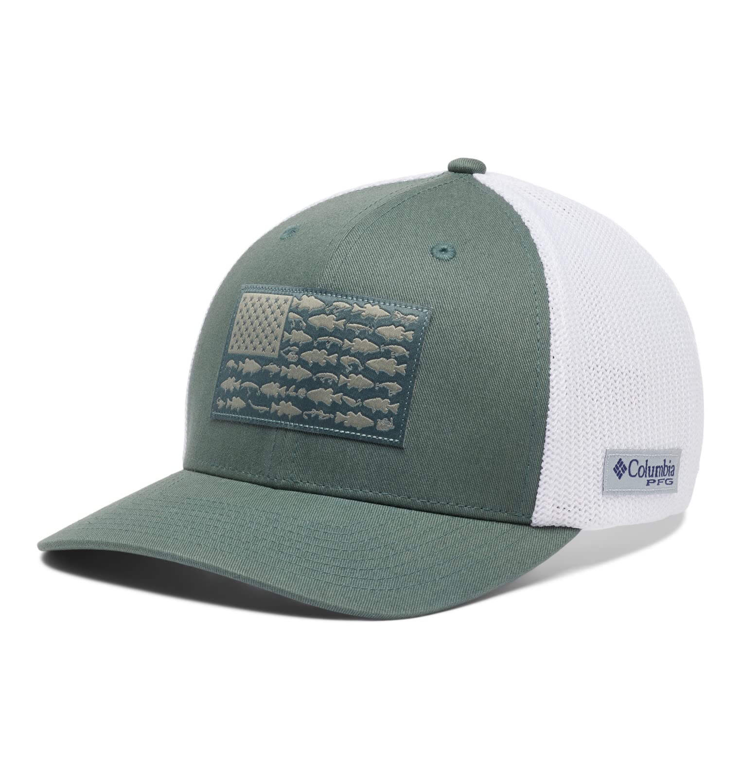 Columbia Unisex PFG Fish Flag Mesh Ball Cap - Low, Metal/Bass Flag, Small/Medium