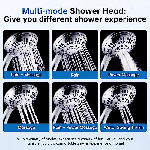 G-Promise Luxury Filtered Handheld Shower Head, 6 Spray Settings Shower Set with Effective Filter of 2 Cartridges, Adjustable Metal Bracket, Extra Long Stretchable Hose, Chrome (Chrome with Filter)