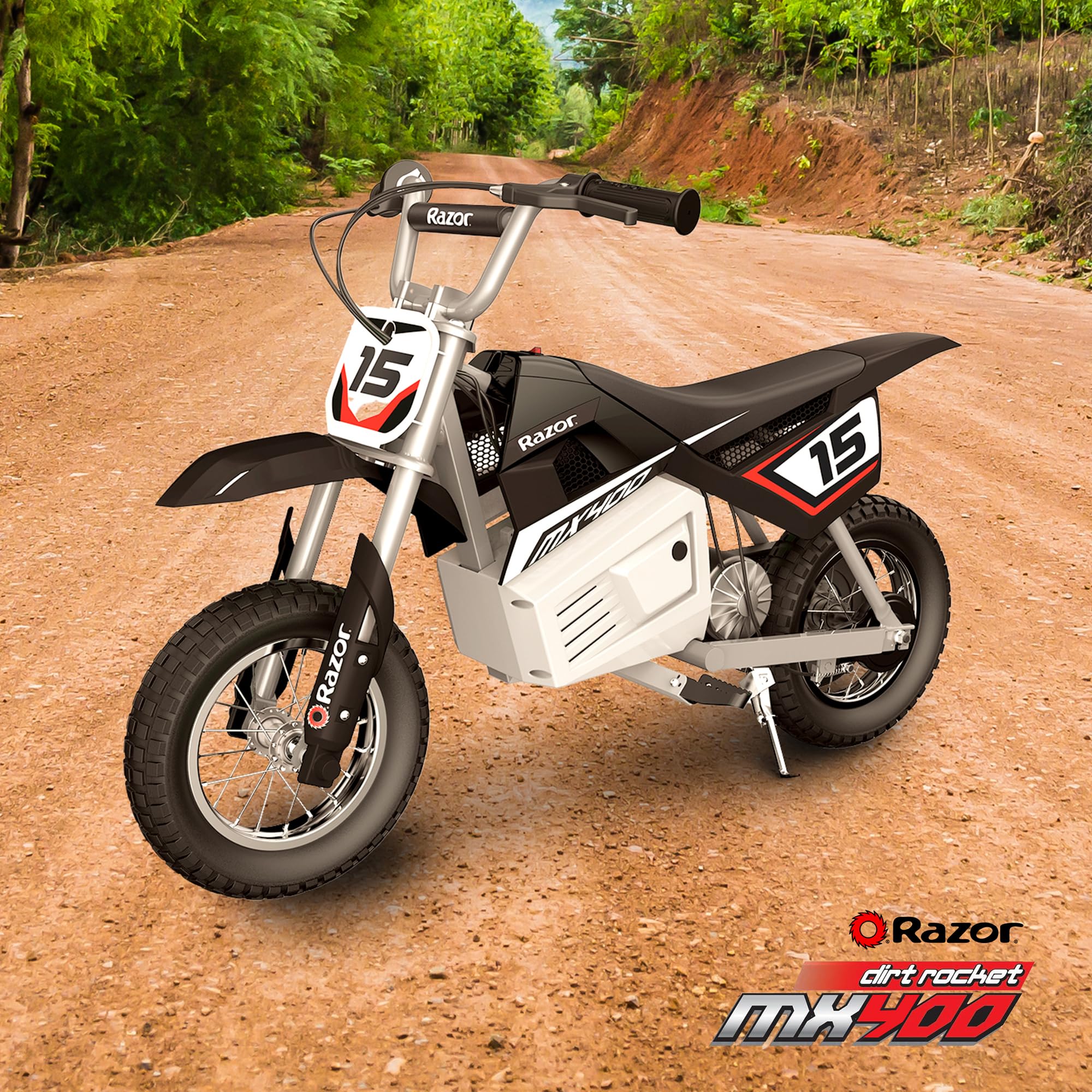 Razor MX400 Dirt Rocket – 14 MPH (22 KMH) Off-Road Electric Dirt Bike, High-Torque Motor, 30 Min Ride Time, Adjustable Handlebars, Ages 13+, Black