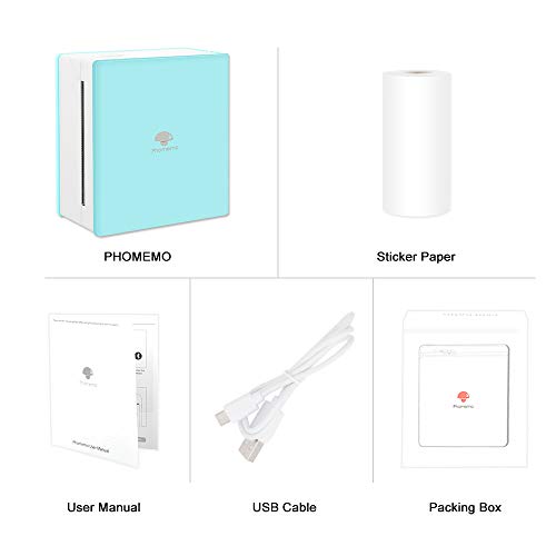 Phomemo M02 Pocket Printer- Mini Printer Inkless Sticker Printer Bluetooth Photo Printer Portable Thermal Printer for Learning Assistance, Study Notes, Journal, Fun, Work