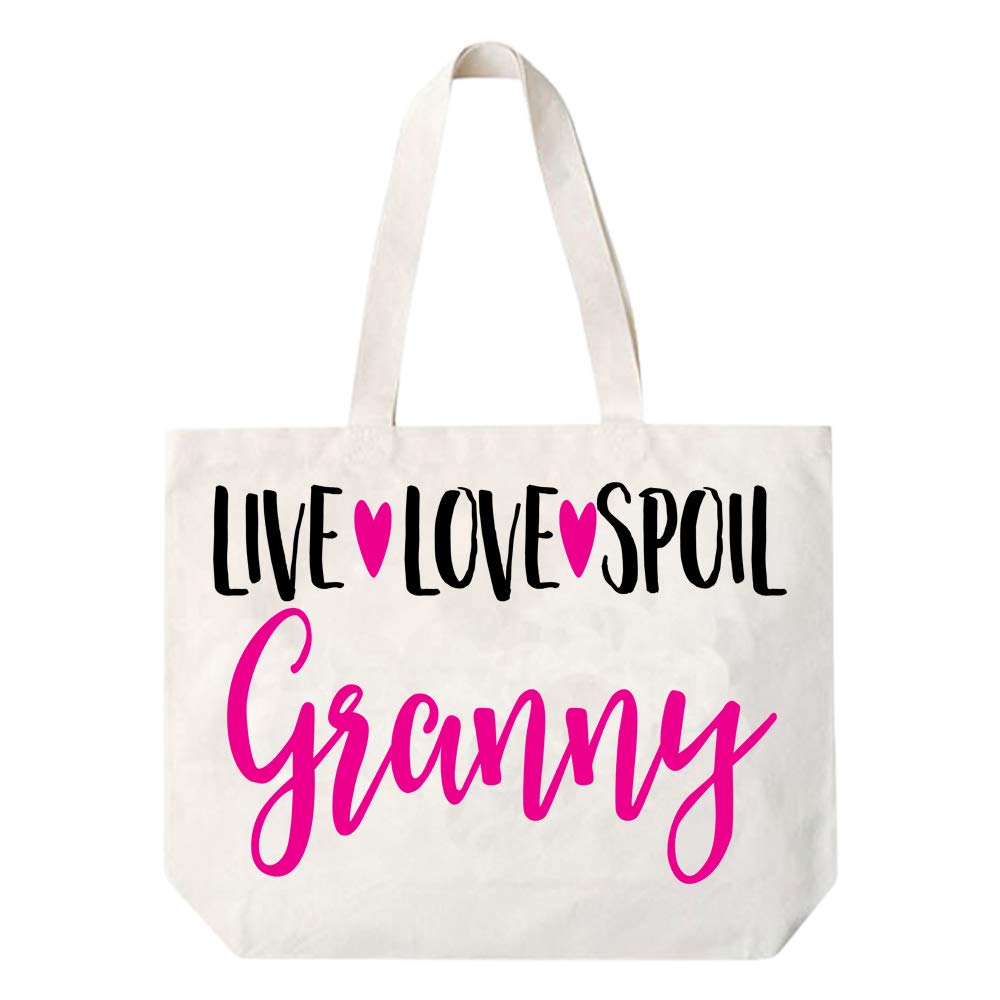 COCOVICI Granny Tote Bag | Grandma Gifts | Granny Gifts | Granny Christmas Gift | Christmas Gift from Grandkids (Live Love Spoil Granny Pink/Black Font)