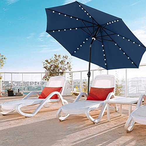 GDY 10Ft Patio Umbrella, Solar Powered 40 LED Lighted Outdoor Table Market Umbrella with Tilt and Crank, Center Light (Navy Blue)