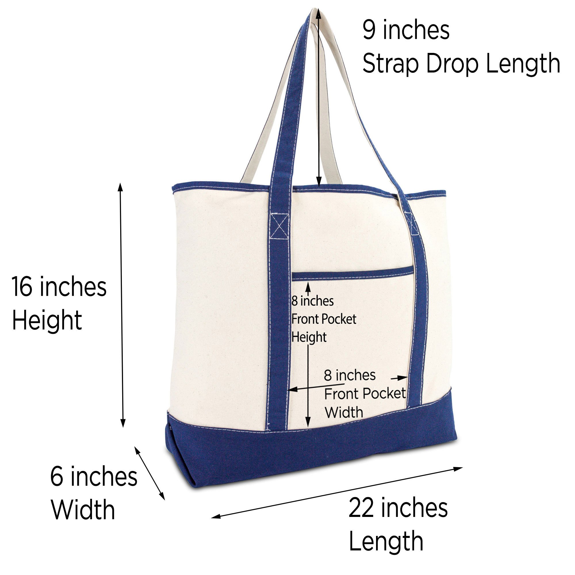 DALIX Personalized Tote Bag For Women Monogram Initial Open Top Navy Blue M