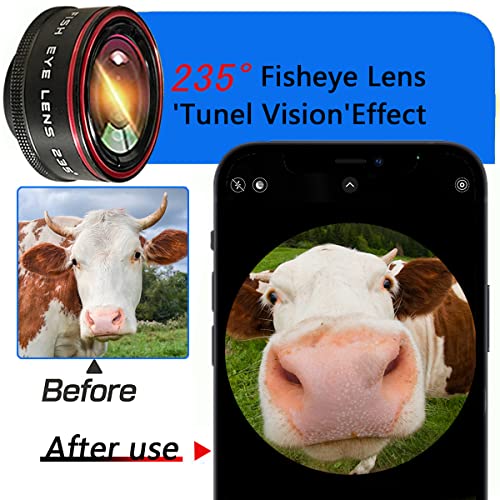 Phone Camera Lens, Clip on Cell HD Phone Fisheye Lens kit, 235° Fisheye Lens ,for Most iPhone Android Samsung Phones and Smartphones