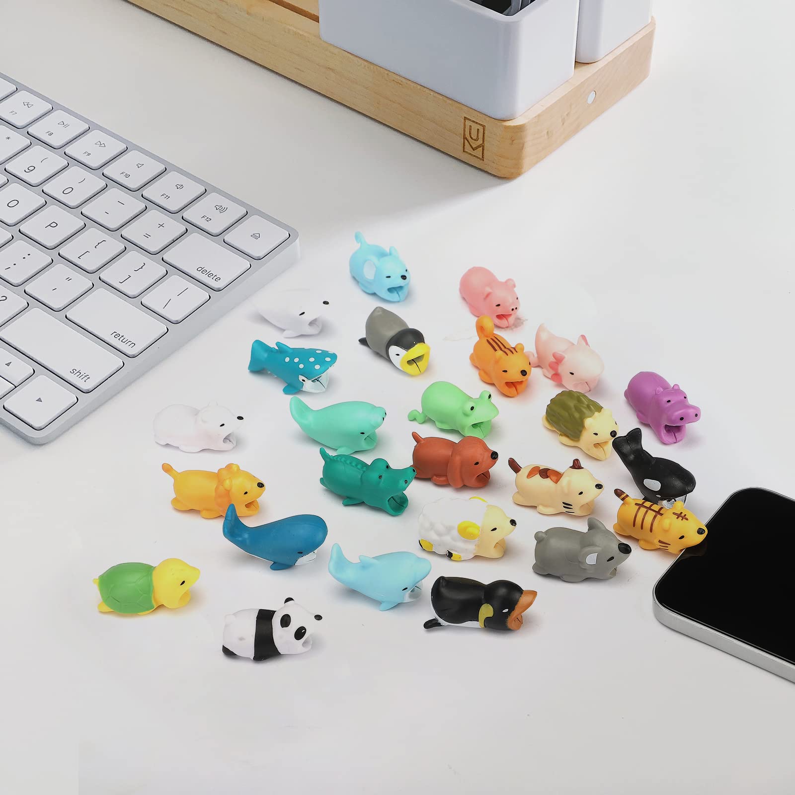 Flueyer PRTECY 25 Pcs Cute Cable Protector Animals Charger Protector Set Phone Charger Cable Bites USB Charger Cord Protector for Most Cellphone and Tablet