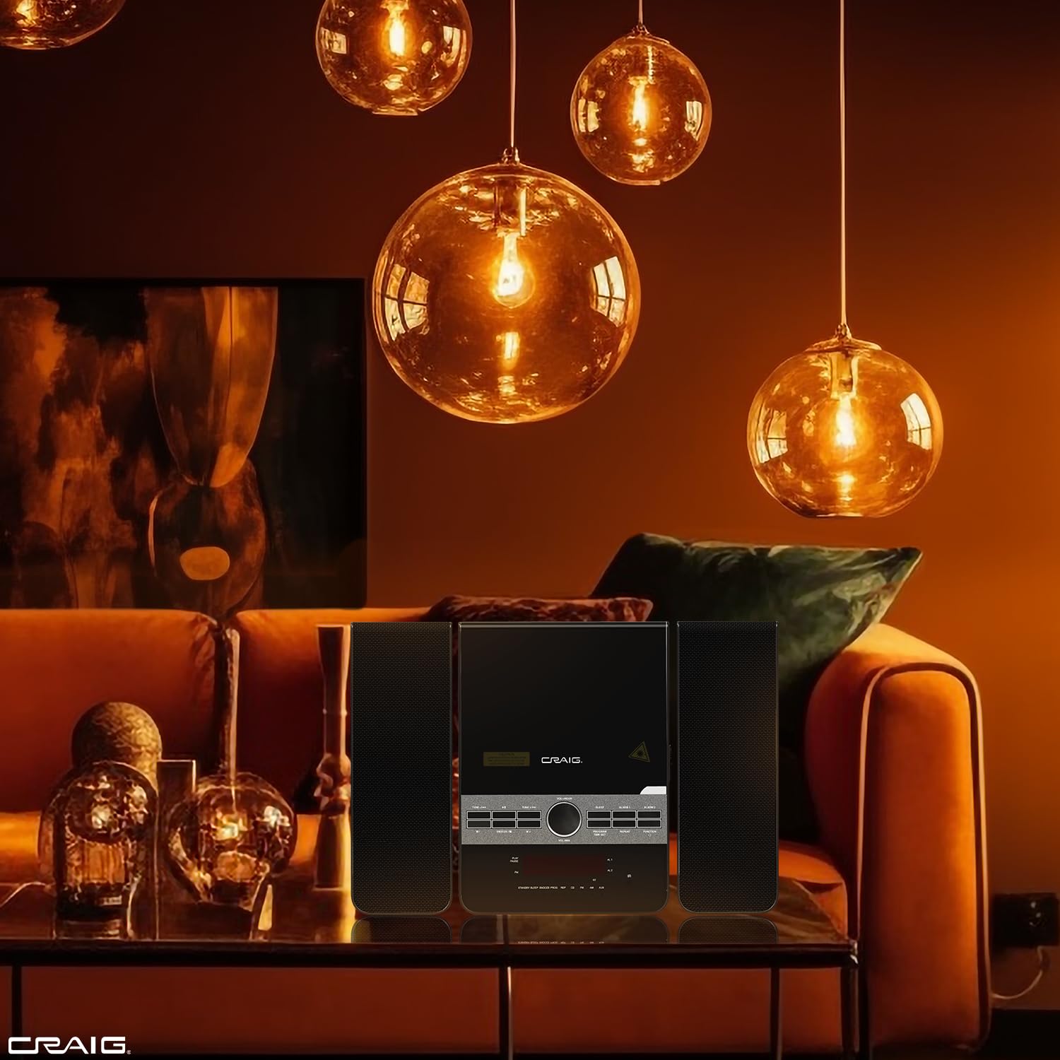 Craig 3-Piece CD Stereo Shelf System with Bluetooth, AM/FM Radio, Remote - Black