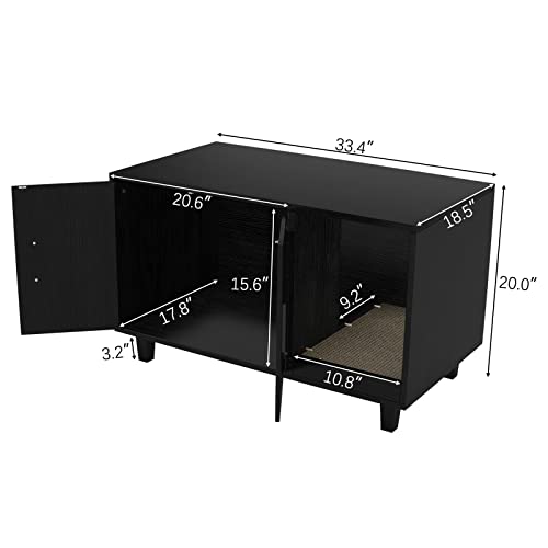 GDLF Modern Wood Pet Crate Cat Washroom Hidden Litter Box Enclosure Furniture House as Table Nightstand with Scratch Pad,Stackable (Black)