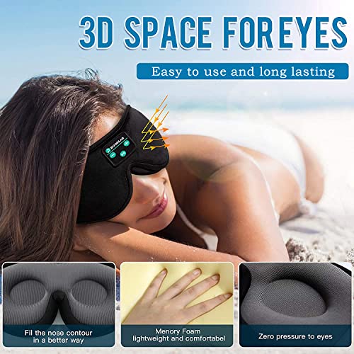 Sleep Mask with Bluetooth Headphones, Boodlab 3D Bluetooth Sleep Mask with Ultra Thin Speakers, Wireless Washable Sleeping Headphones for Meditation Travel, Cool Gadgets Gift for Women Man