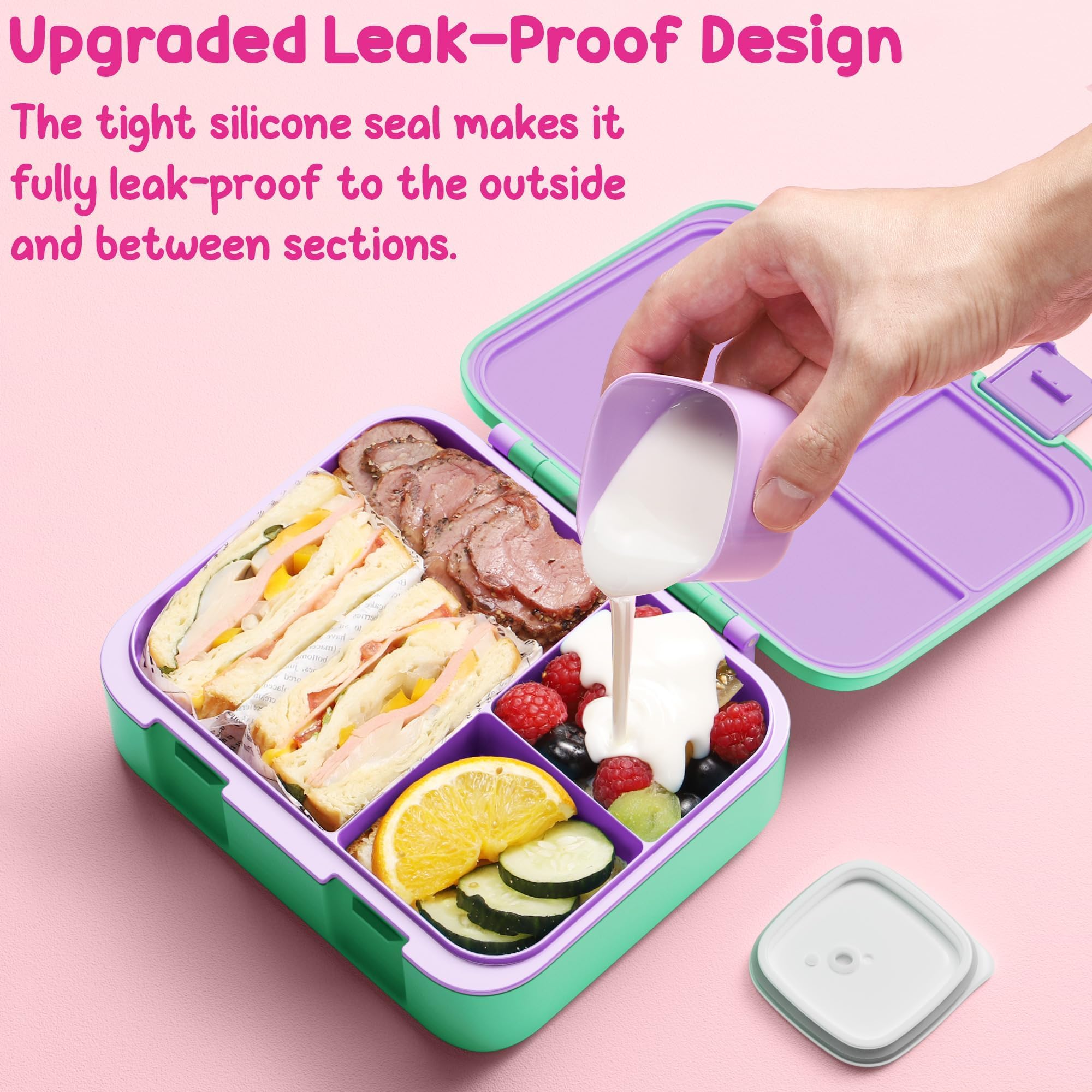 Fimibuke Kids Bento Box with Insulated Thermos Food Jar, Lunch Bag & Ice Pack Set, 3-Compartments Toddler Lunch Box, ONE-STOP Snack Lunch Container Solution for Ages 3-12 School Girls Boys - Trucks