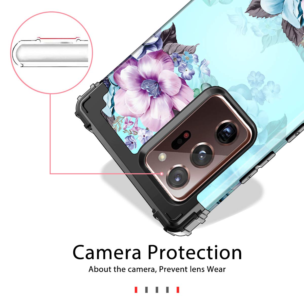 Casetego Compatible with Galaxy Note 20 Ultra Case,Floral Three Layer Heavy Duty Hybrid Sturdy Shockproof Full Body Protective Cover Case for Samsung Galaxy Note 20 Ultra 6.9 inch,Blue Flower