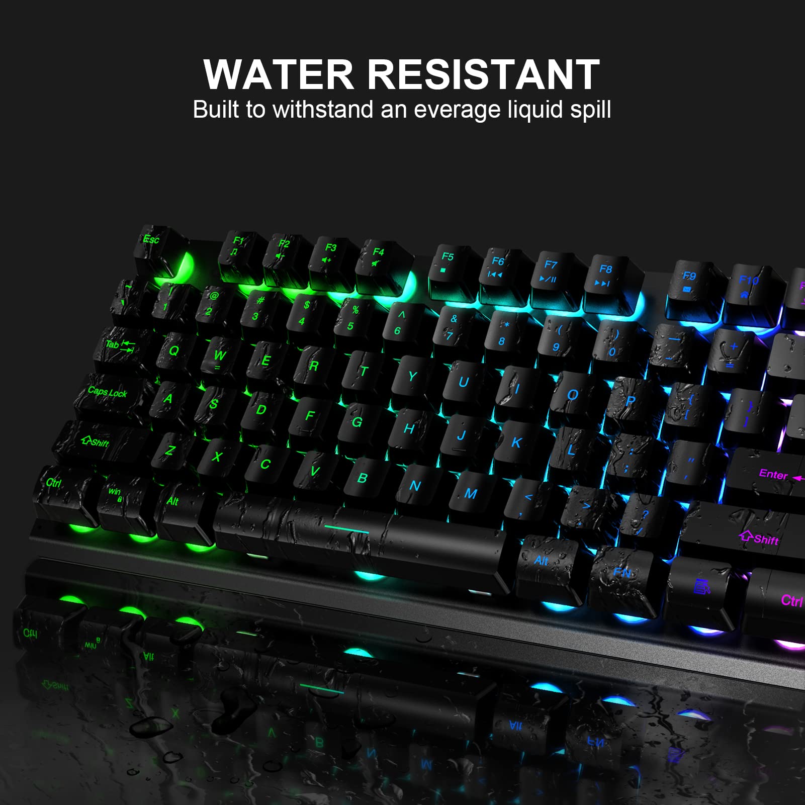NPET S22 Wired Gaming Keyboard Mouse Combo, LED Backlit Quiet Ergonomic Mechanical Feeling Keyboard, Backlit Gaming Mouse 6400 DPI, for Desktop, Computer, PC, Black…