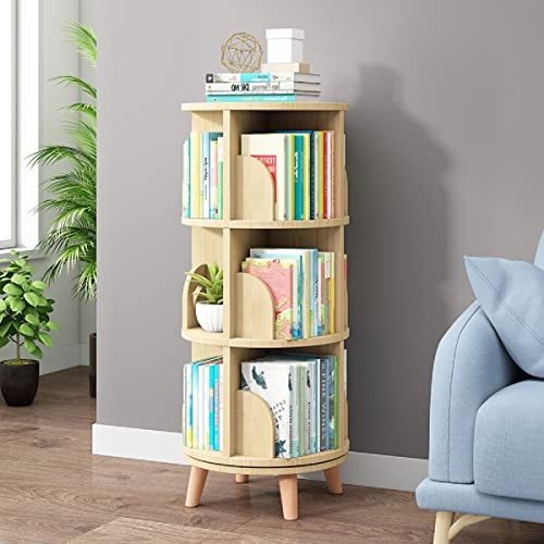 Gdrasuya10 Upgraded 3 Tier Rotating Bookshelf with Legs, Stackable Bookshelf Standing Bookcase Book Organizer Storage Shlef Wooden Bookshelves Easy Assemble for Bedroom Study Room