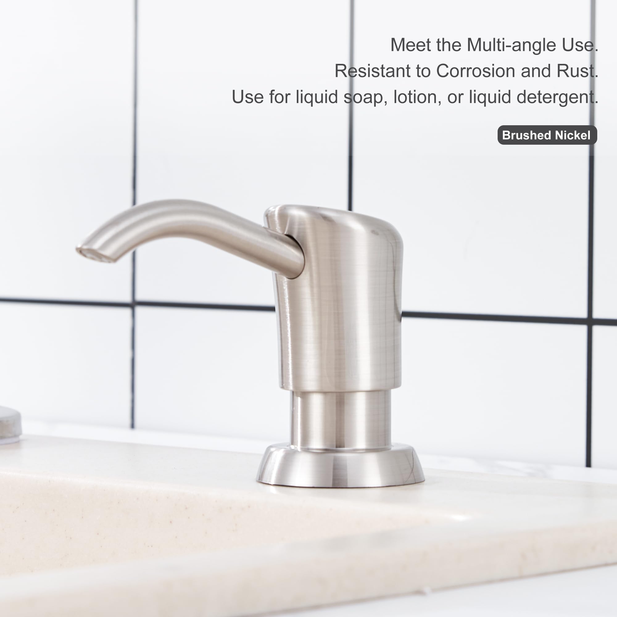 GAGALIFE Built in Sink Soap Dispenser or Lotion Dispenser for Kitchen Sink, Brushed Nickel ABS Pump Head, with 13 Ounce Large PET Soap Bottle