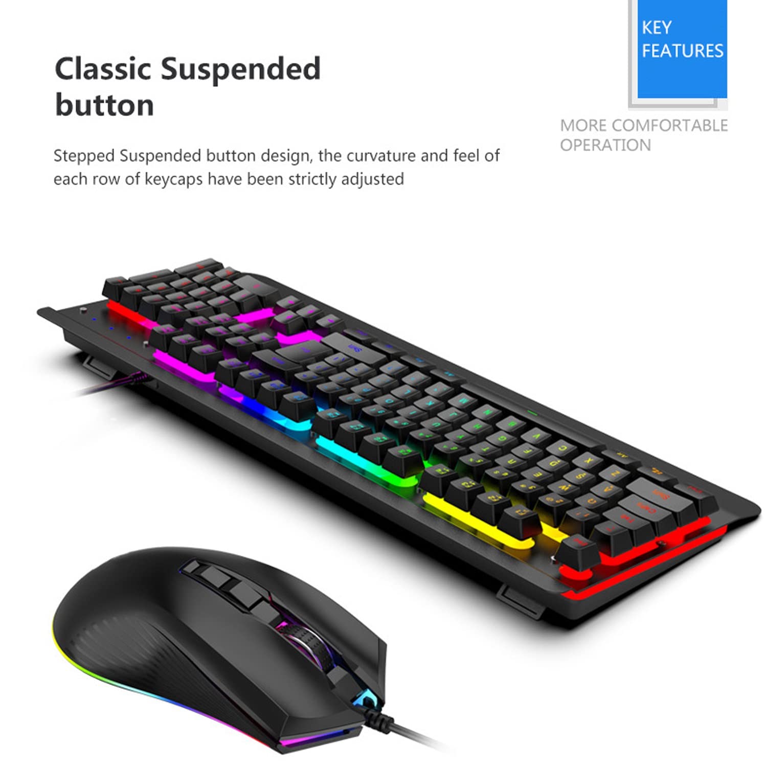 EXHNLE Keyboard and Mouse Combo Backlit, Illuminated Full-Size Keyboard and Mouse, with 104 Key Computer PC Gaming Keyboard for PC/Laptop