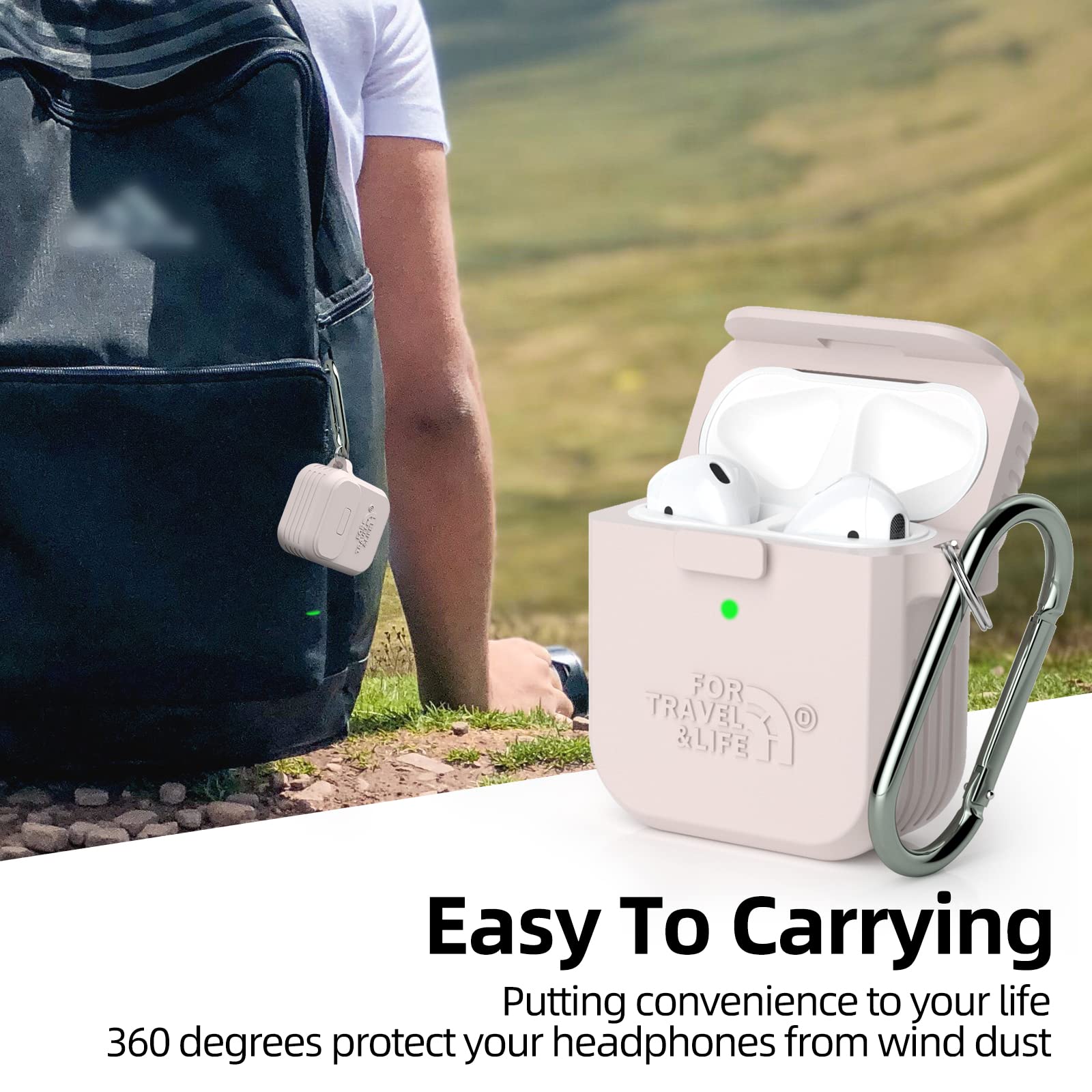 Doboli AirPods Case 2nd & 1st Generation, Khaki, Protective Silicone Cover, Secure Lock, Easy Access