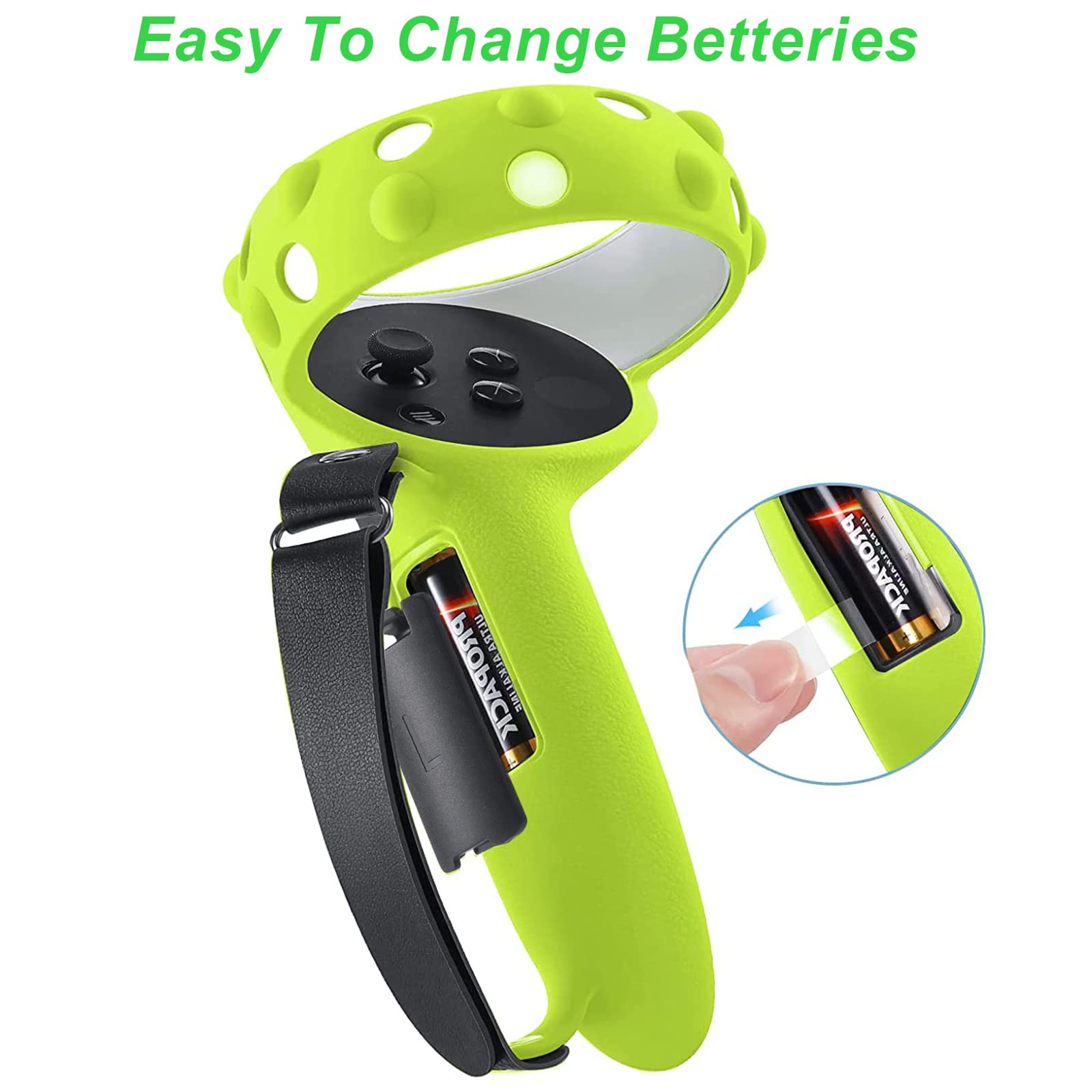 Compatible with Oculus Quest 2 Accessories | Lengthening Controller Grip Cover with Battery Opening | VR Shell Cover | Silicone face Cover | Protective Lens Cover (Green)
