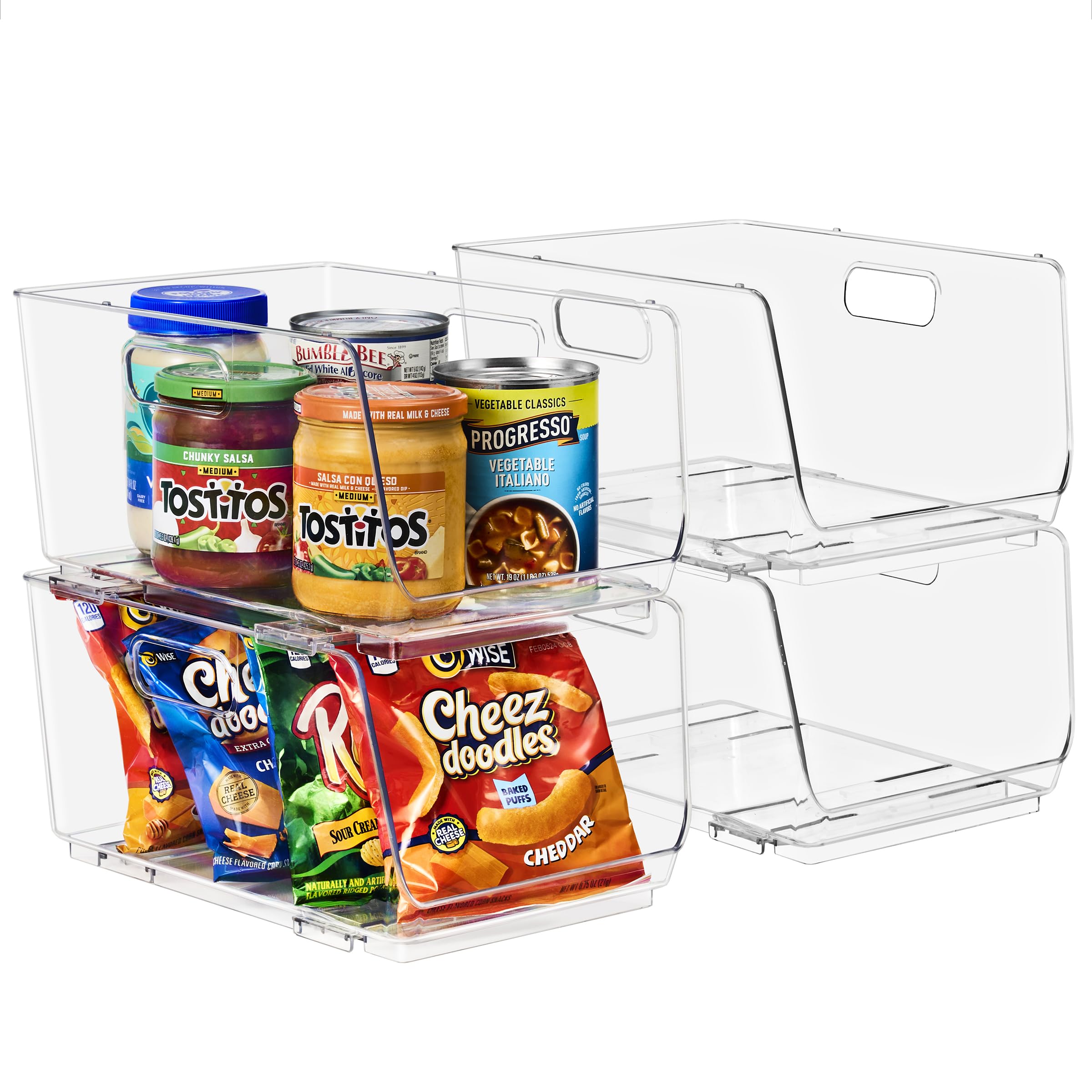 Sorbus Stackable Storage Bins Open Front - Clear Stackable Storage Bins - Pantry Bins for Storage and Organization - Acrylic Stackable Bins for Kitchen - Clear Pantry Organizer Bins (Medium 4 Pack)