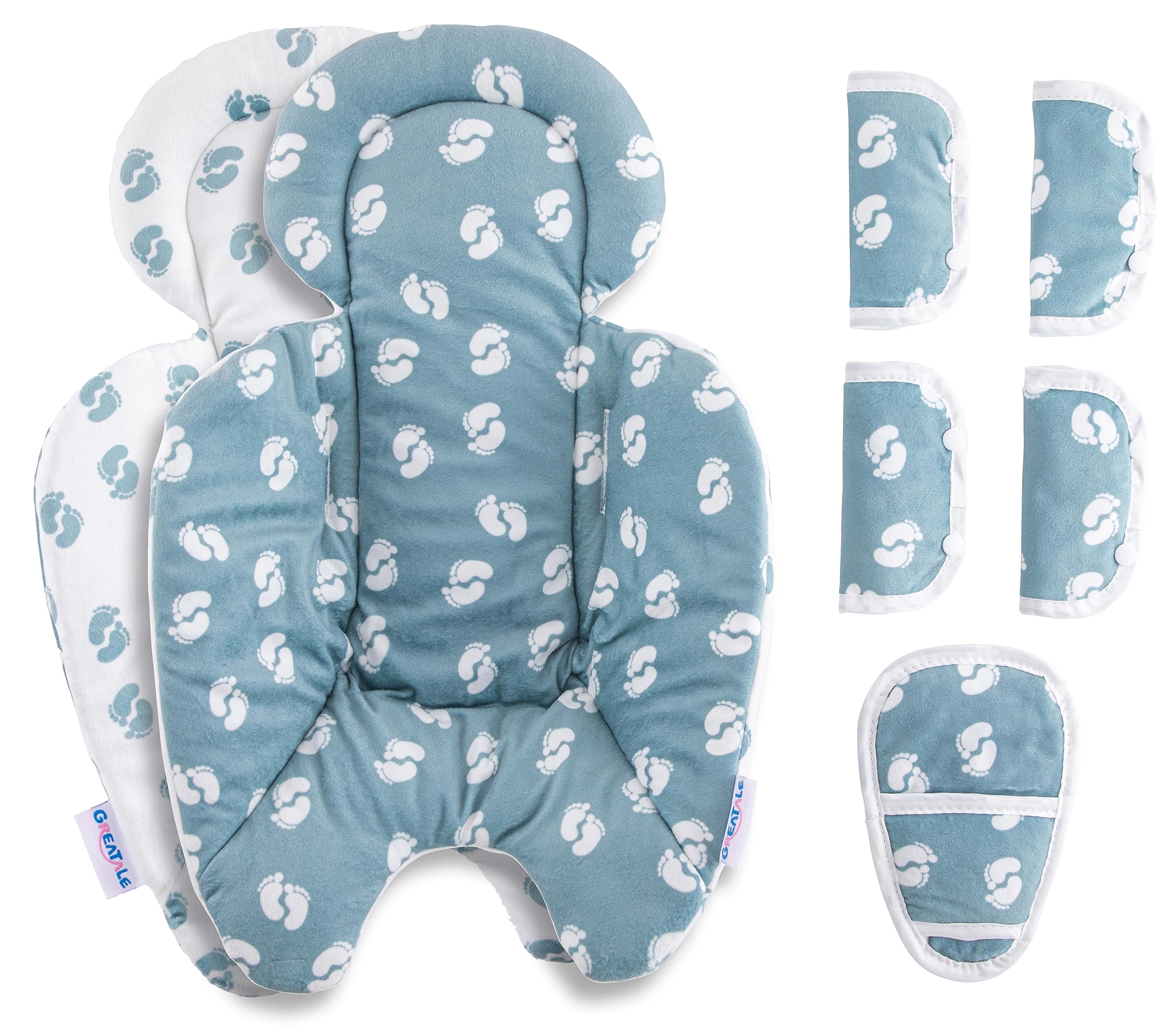 GREATALE Infant Insert Compatible with The Latest Version of 4moms RockaRoo and MamaRoo,Reversible Newborn Insert,Baby Insert with Head and Body Support (Insert(Morandi Grey) + 5 Pcs Strap Pad)