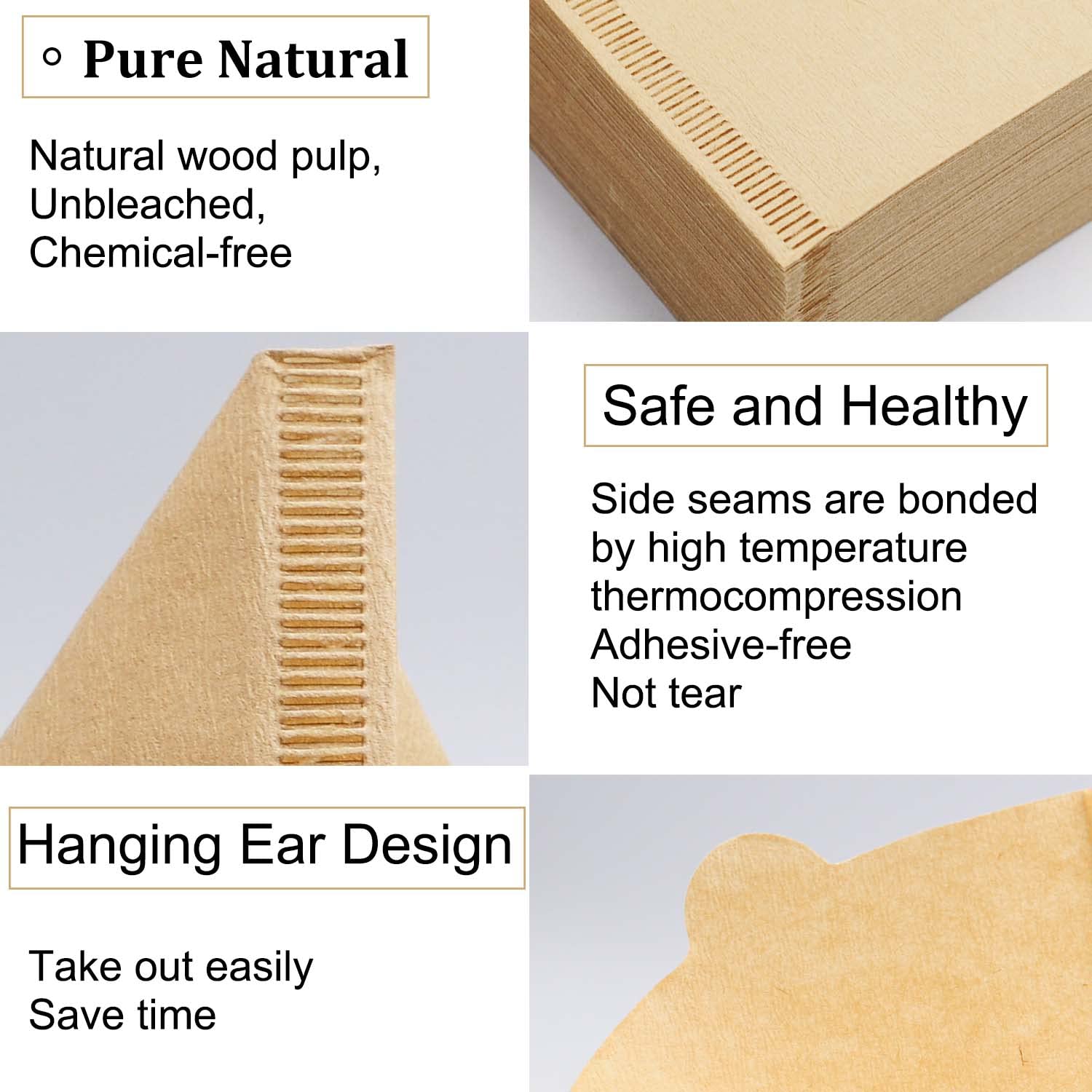 Coffee Filters Cone 01, 100 Count Unbleached Natural Brown 1-2 Cups Disposable Coffee Paper Filters, Compatible with V60 and Cone Shaped Pour Over Coffee Filter and Drip Coffee Maker
