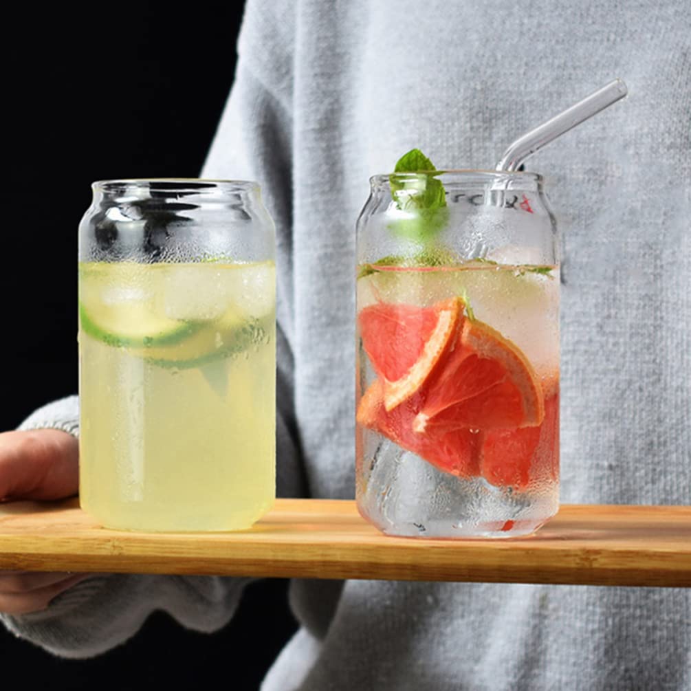 DOITOOL 2PCS Beer Can Glass with Lid and Straw, 18.6 oz Can Shaped Glass Cup with Lids ans Straw, Drinking Glass Cup with Glass Straw for Juice, Beer, Soda, Iced Drinks and Cocktails ( 550ml )