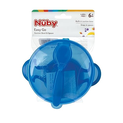 Nuby Easy Go Suction Bowl with Lid and Snap-in Spoon, Colors May Vary