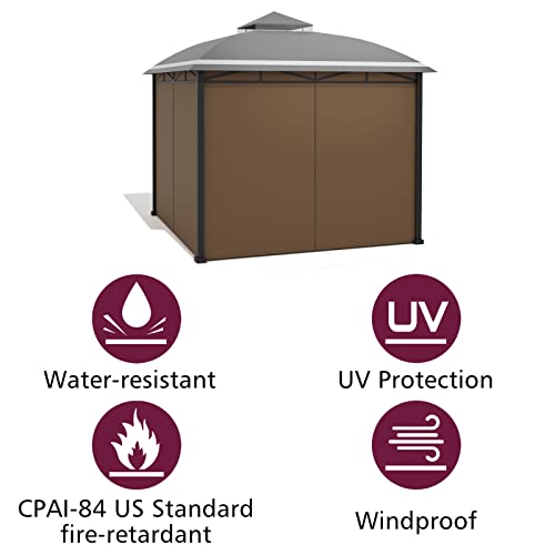 Tumjay Gazebo Privacy Curtain Universal Replacement 10’x12’ Gazebo Curtains Waterproof Outdoor Privacy Gazebo Side Wall Patio Canopy Privacy Shade Outside Sidewalls 1 Panel with Zipper(Brown)