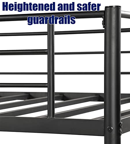 SNIFIT Upgraded Version & Stronger Metal Full XL Over Twin XL Over Queen Triple Bunk Bed, Thickened Reinforced Triple Steel Bunk Bed Frame with Safer Ladder & Guardrail (Faster Assembly) (Black)