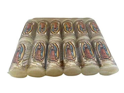 Mini Cirio Repujado 3" con Virgen De Guadalupe ,Mini Paschal Candle Embossed[12 Pcs}