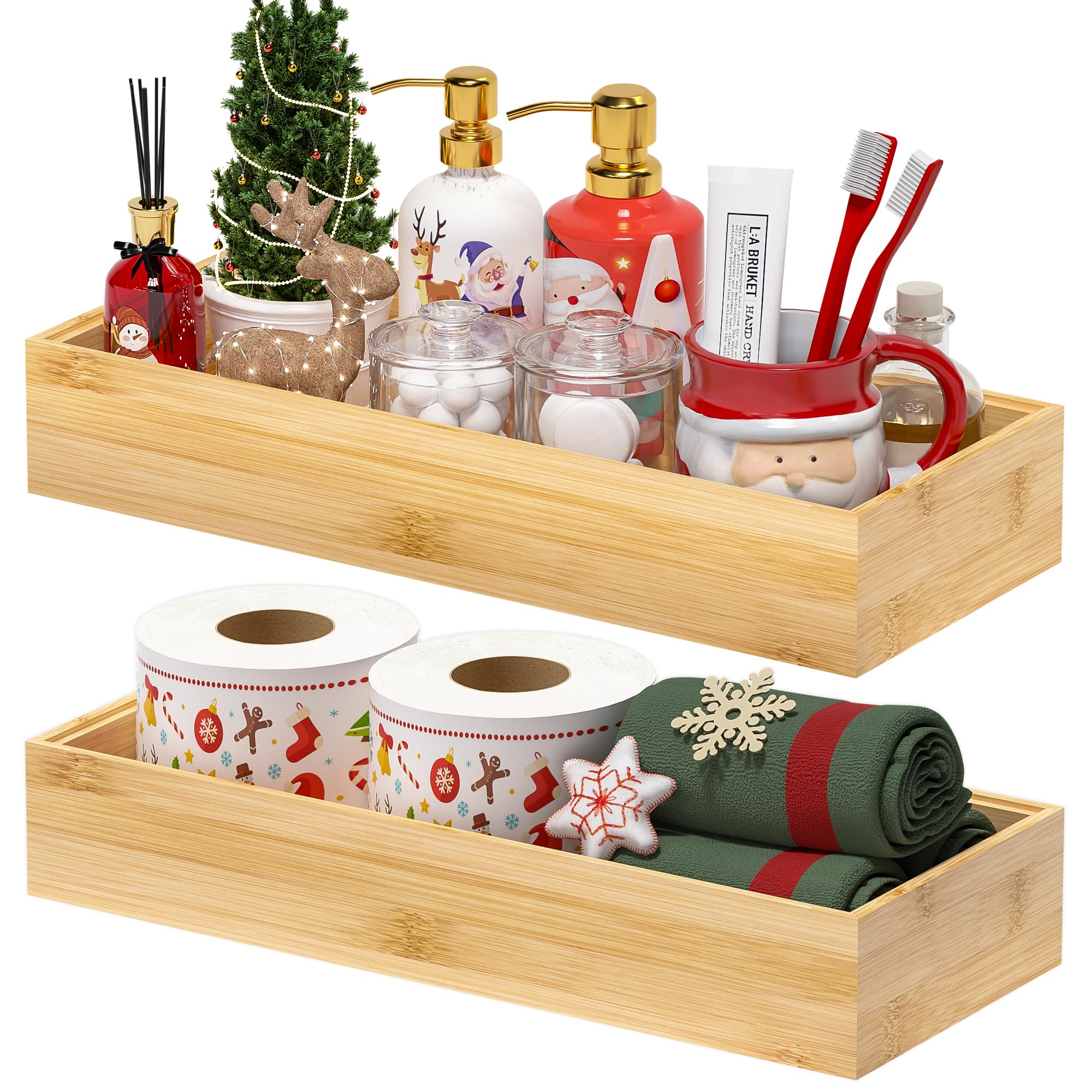 Greatseas Toilet Paper Storage Basket, Bamboo Toilet Tank Tray Topper for Bathroom Organizers and Storage, Deep Wood Bathroom Drawer Organizer Box Vanity Tray for Counter Decor, 15" x 6" x 2.5"