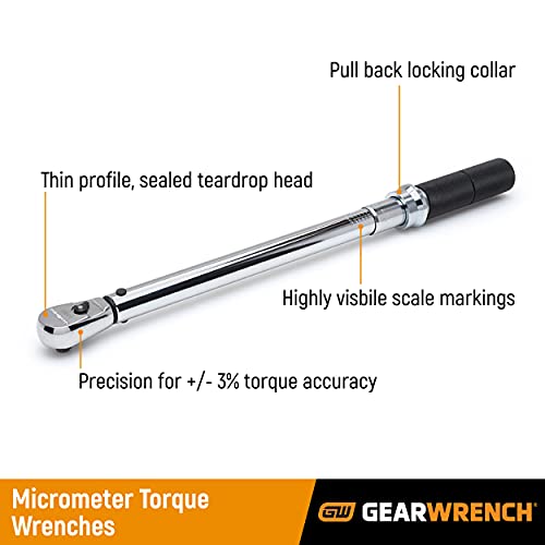 GEARWRENCH 1/2" Drive Micrometer Torque Wrench 30-250 ft/lbs. - 85066