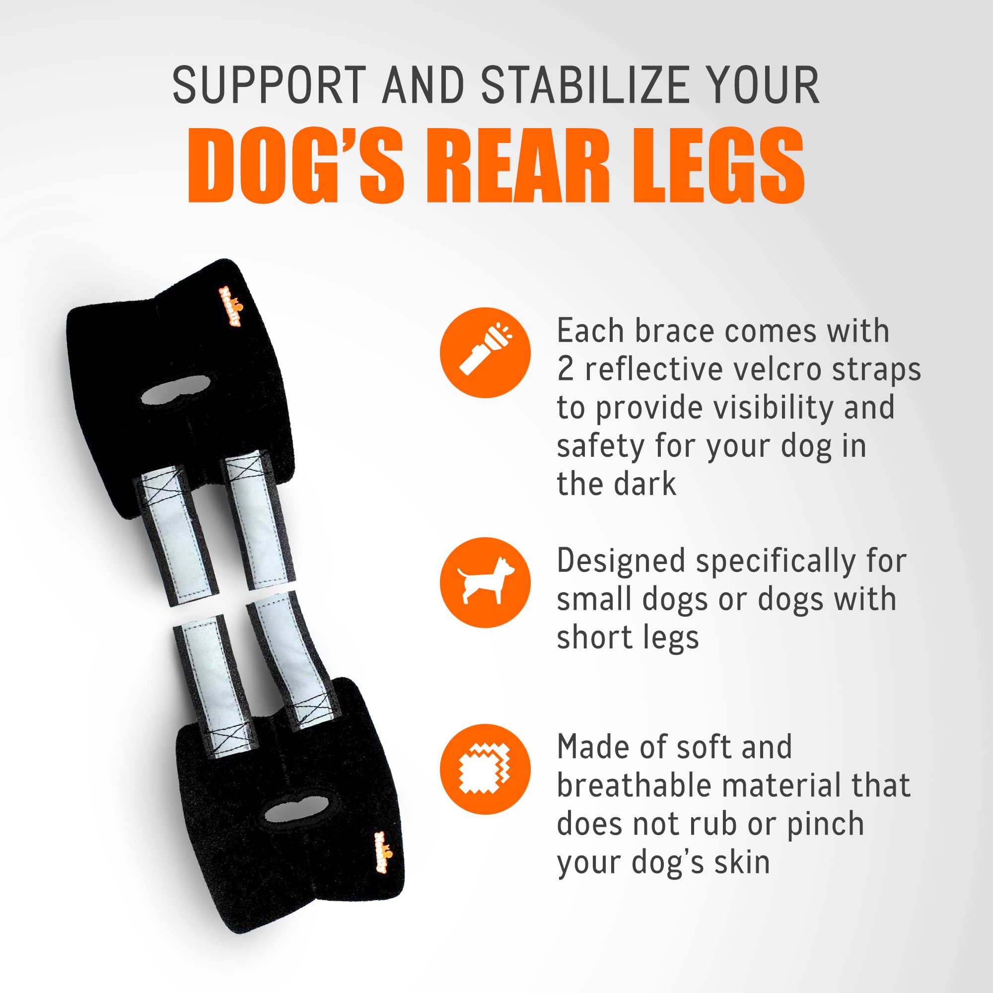 NeoAlly - Short Rear Leg Hock Brace, Dog Leg Brace for Rear Leg, Hock & Ankle Support, Dog Brace for Torn ACL & CCL, Dog Leg Sleeve with Reflective Straps, Small, Black, 1 Pair