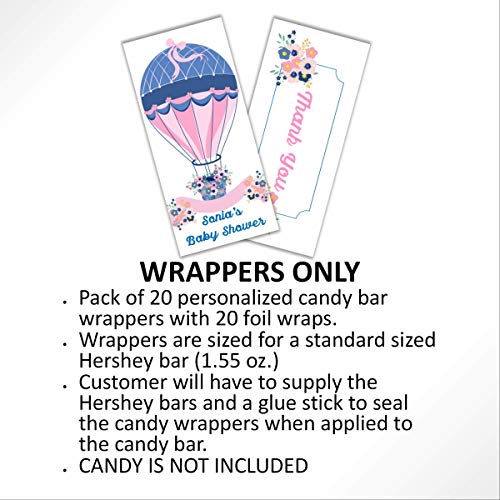 Hot Air Balloon Party Favors, Personalized Candy Wrappers for Chocoalte, Pack of 20 Custom Hershey Bar Labels