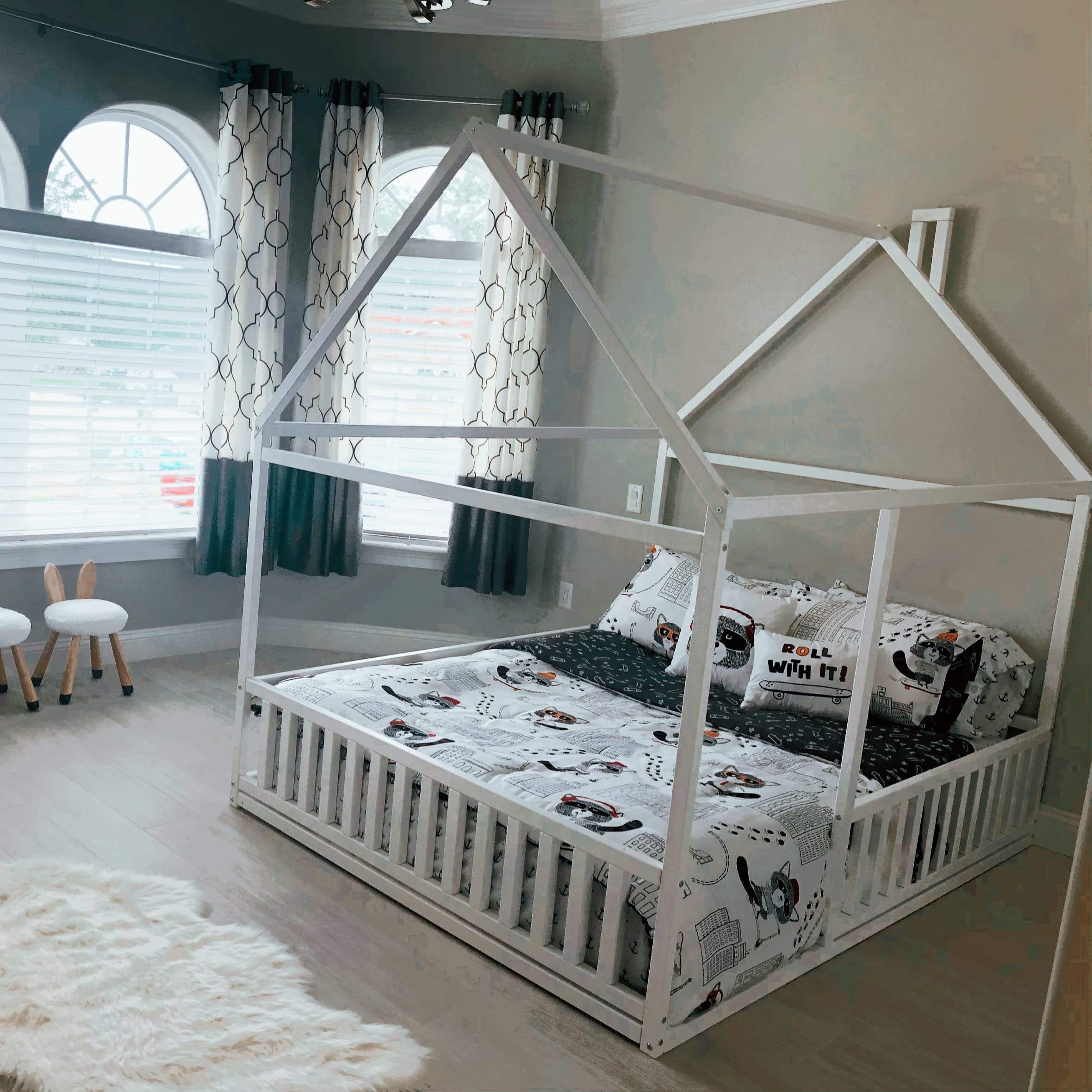 FULL size house bed frame for toddler, Montessori floor bed for kids, Full size toddler bed frame with SLATS