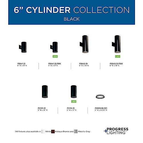 Progress Lighting Cylinder Collection 6" Modern Outdoor LED Wall Lantern Light Black
