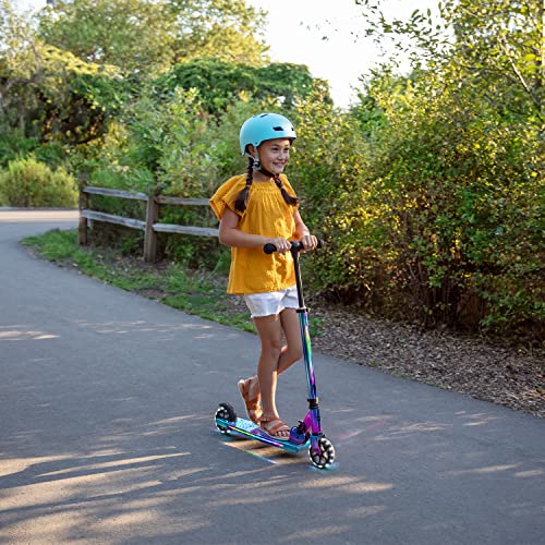 Jetson Scooters - Mars Kick Scooter (Iridescent) - Collapsible Portable Kids Push Scooter - Lightweight Folding Design with High Visibility RGB Light Up LEDs on Wheels and Deck