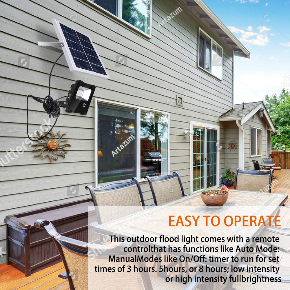 Richarm Solar Flood Lights Outdoor Remote Control Solar Power Led Lights 10W 500LM 25 LEDs IP65 Waterproof Solar Wall Lamp Floodlights for Gutter Shed,Business Sign