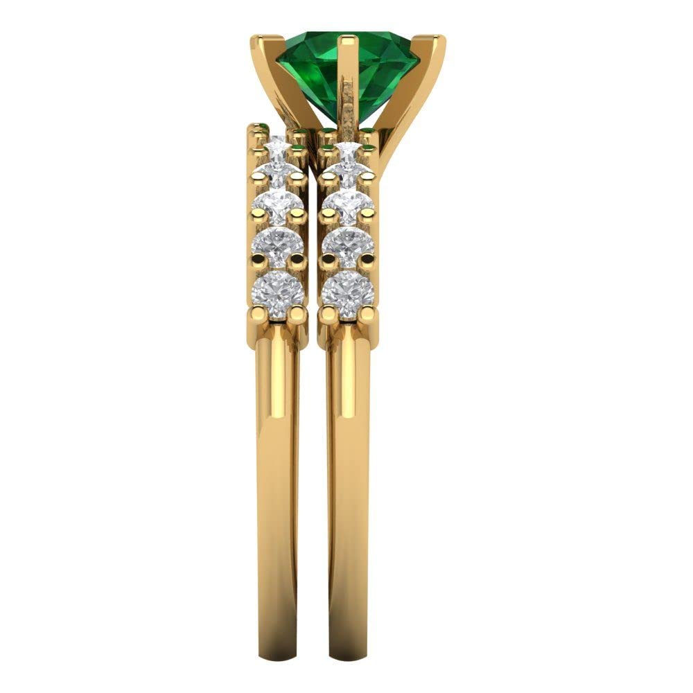 Clara Pucci 3.1 ct Round Cut Solitaire Genuine Simulated Emerald Designer Art Deco Statement Wedding Ring Band Set 18K Yellow Gold 6.5