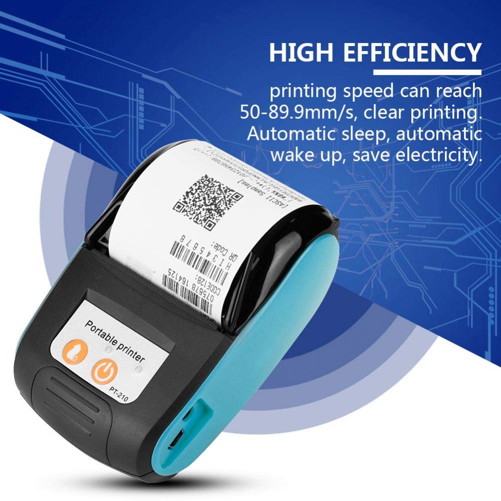 Mini Printer, Portable Receipt Printer Bluetooth Thermal Bill Printer 58 mm Directly-Heated Thermal Printer Support The Smartphone Control(Blue US), Comes with English Manual