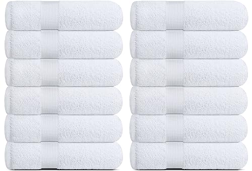 Resort Collection Soft Washcloth Face & Body Towel Set | 12x12 Luxury Hotel Plush & Absorbent Cotton Washclothes [12 Pack, White]