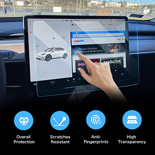 HANSSHOW Tesla Model S/X Tempered Glass Touch Screen Protector 2PCS with 9H Hardness 2.5D Edge Anti-Fingerprint Glare Scratch For 2021+ Model S/X Dashboard Touchscreen + Rear Seat Screen (HD Clear)