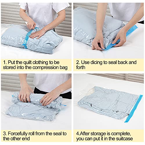 HANTURE 10Pcs Vacuum Travel Compression Bags Reusable Rolling Travel Space Saver Bags for Packing Suitcases Waterproof Clear Travel Storage Organizers Sacks, 13.7x19.6inch