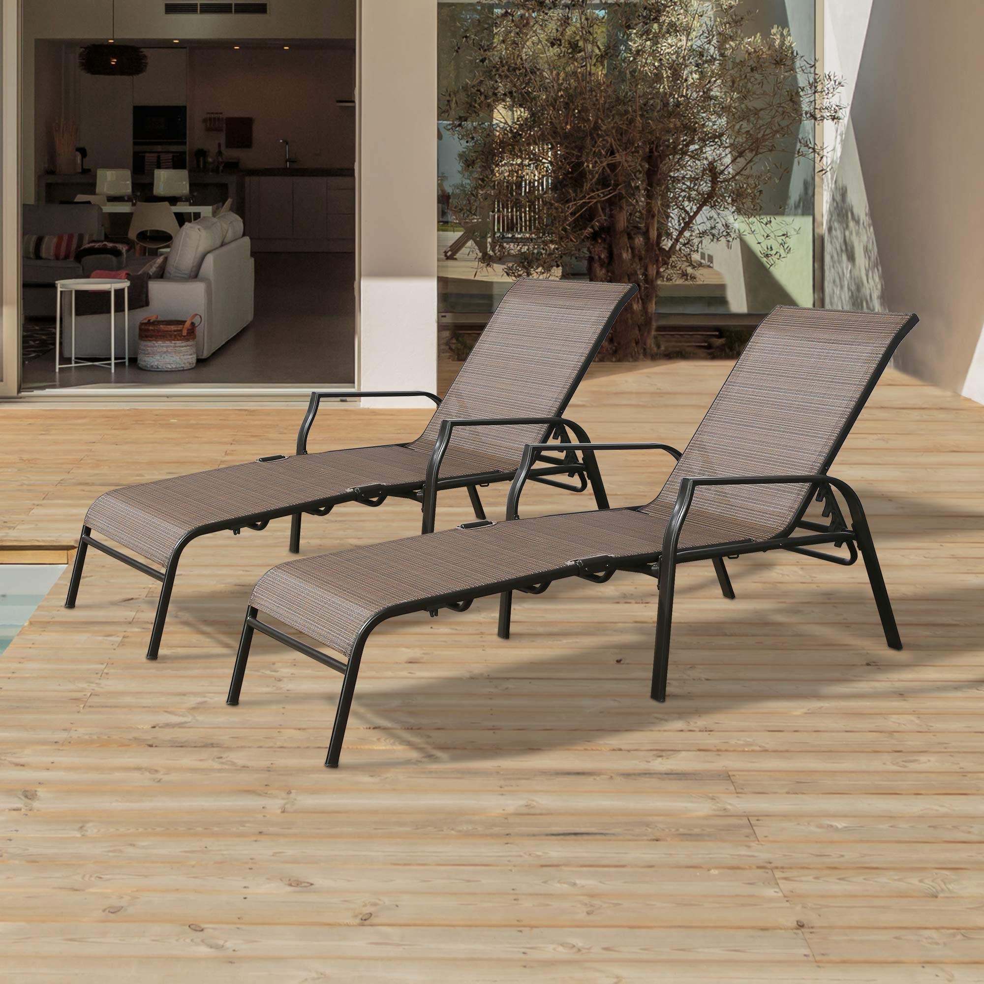 PATIO TREE 2-Piece Folding Textilene Mesh Sling Outdoor Chaise Lounge Chairs, Patio Steel Frame Recliners with Adjustable Backrest for Outside