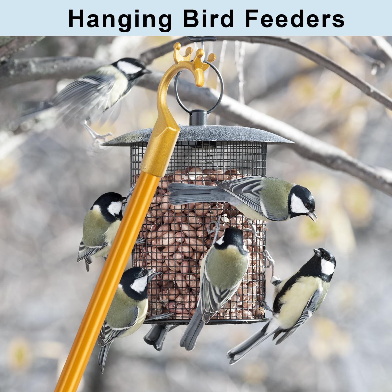 Greeily Clothes Hanger Reaching Hook, Garment Hook Reach Pole for Hanging Clothes Closet Bird Feeders Plants and Christmas Light Extendable from 31" to 61" with Sponge Handle (Yellow Hook)