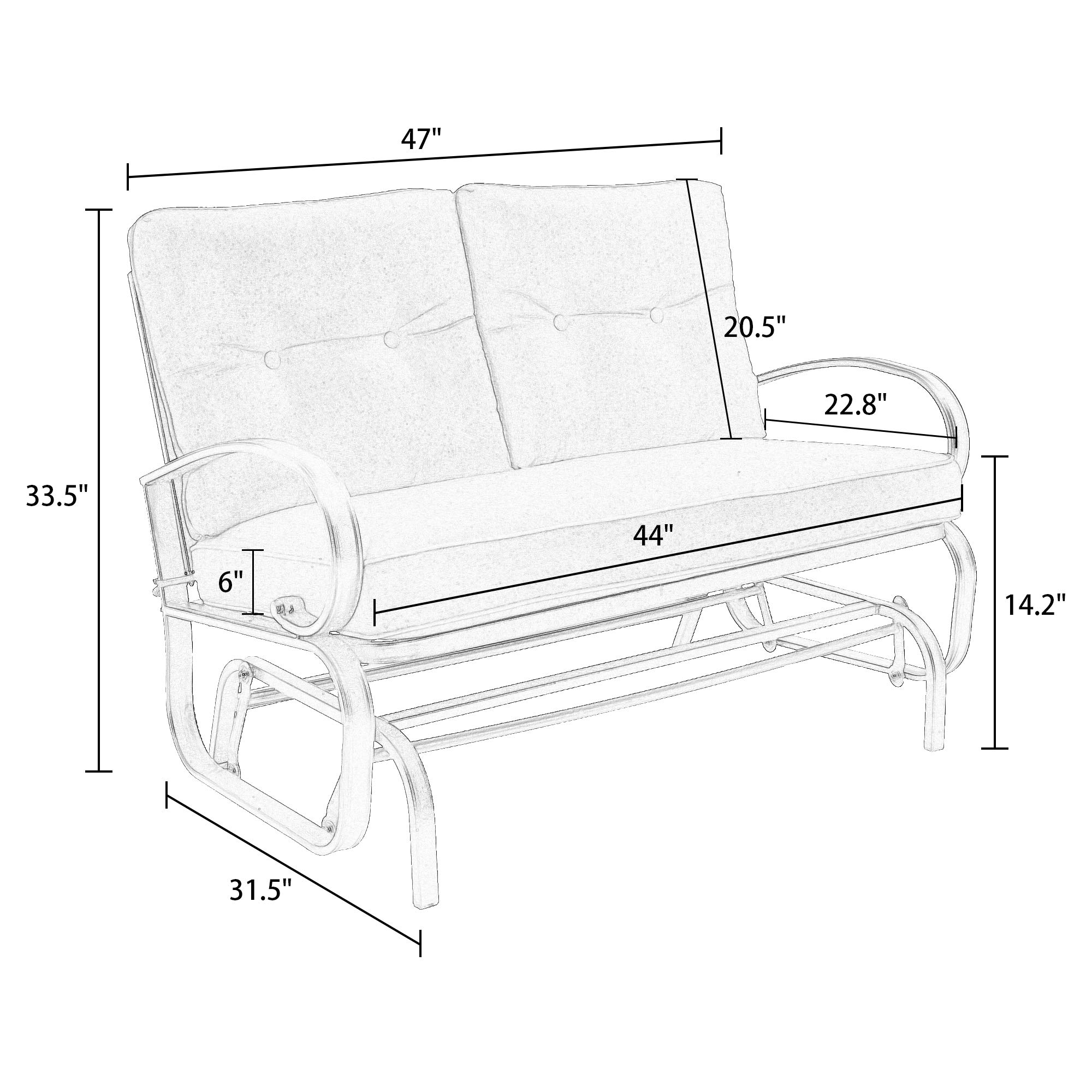 PATIO TREE 2-Seat Outdoor Swing Glider Bench, Rocking Patio Glider Loveseat Chair with Cushions, Navy